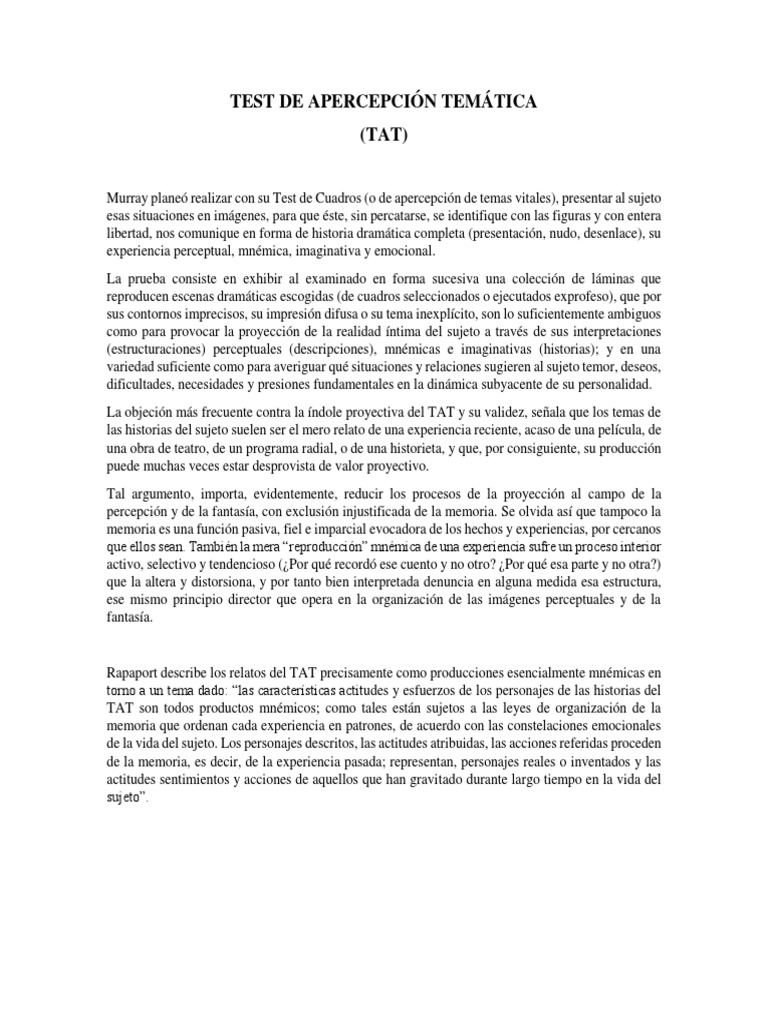 Test de Apercepción Temática (TAT) | PDF | Memoria | Percepción