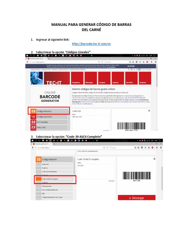 Manual para Generar Código de Barras PDF | PDF