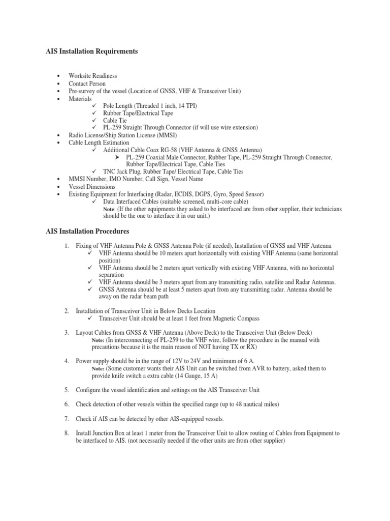AIS Installation Guide | PDF | Coaxial Cable | Electrical Connector