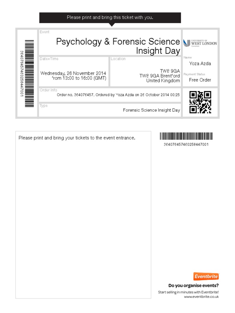 Psychology & Forensic Science Insight Day: Tw8 9ga TW8 9GA Brentford ...