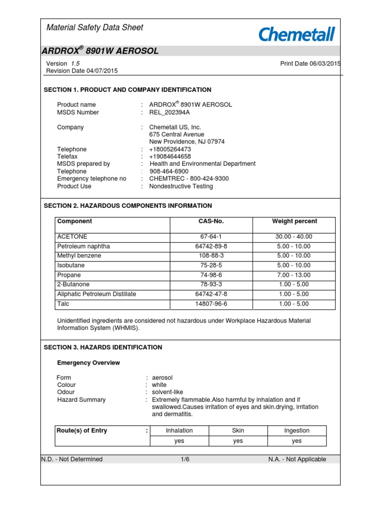 ardrox_8901w_aerosol_msds_v1_5 | Toxicity | Breathing