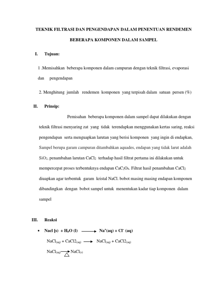 Teknik Filtrasi Dan Pengendapan Dalam Penentuan Rendemen Beberapa ...
