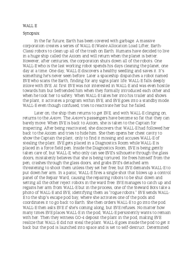 Wall E Synopsis | PDF