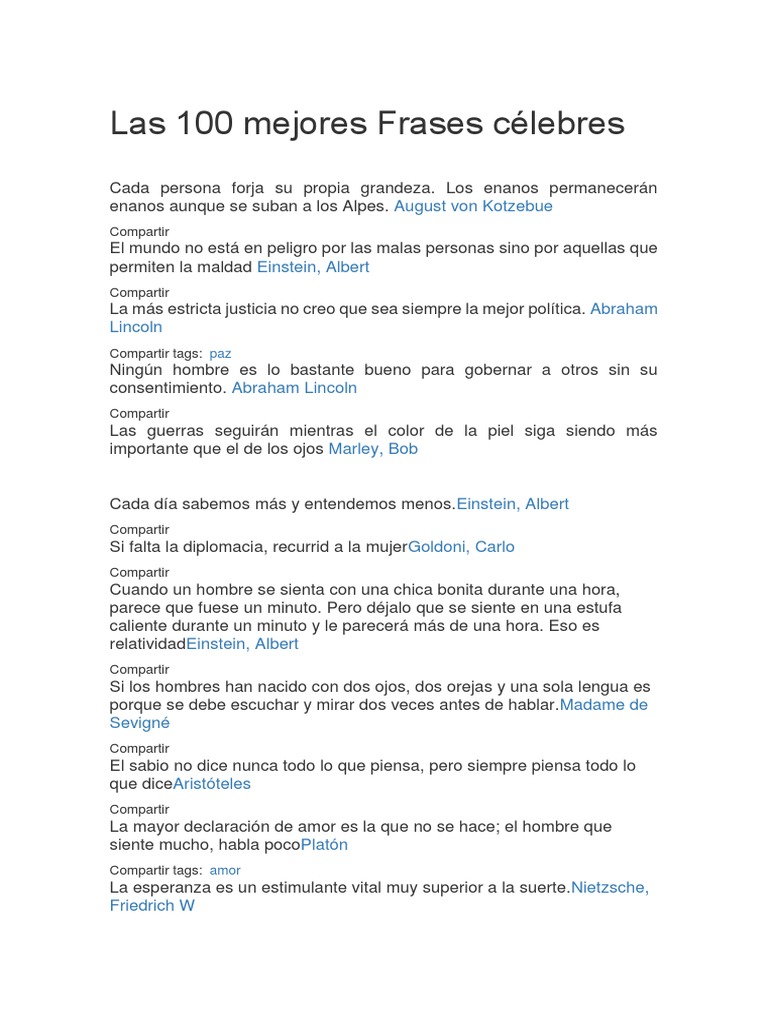 100 Frases Célebres Inspiradoras | PDF | Friedrich Nietzsche | Albert ...