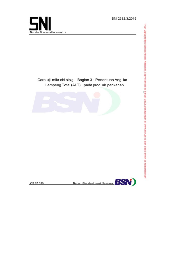 SNI 2332.3-2015.cara Uji Mikrobiologi - Bagian 3 Penentuan ALT | PDF