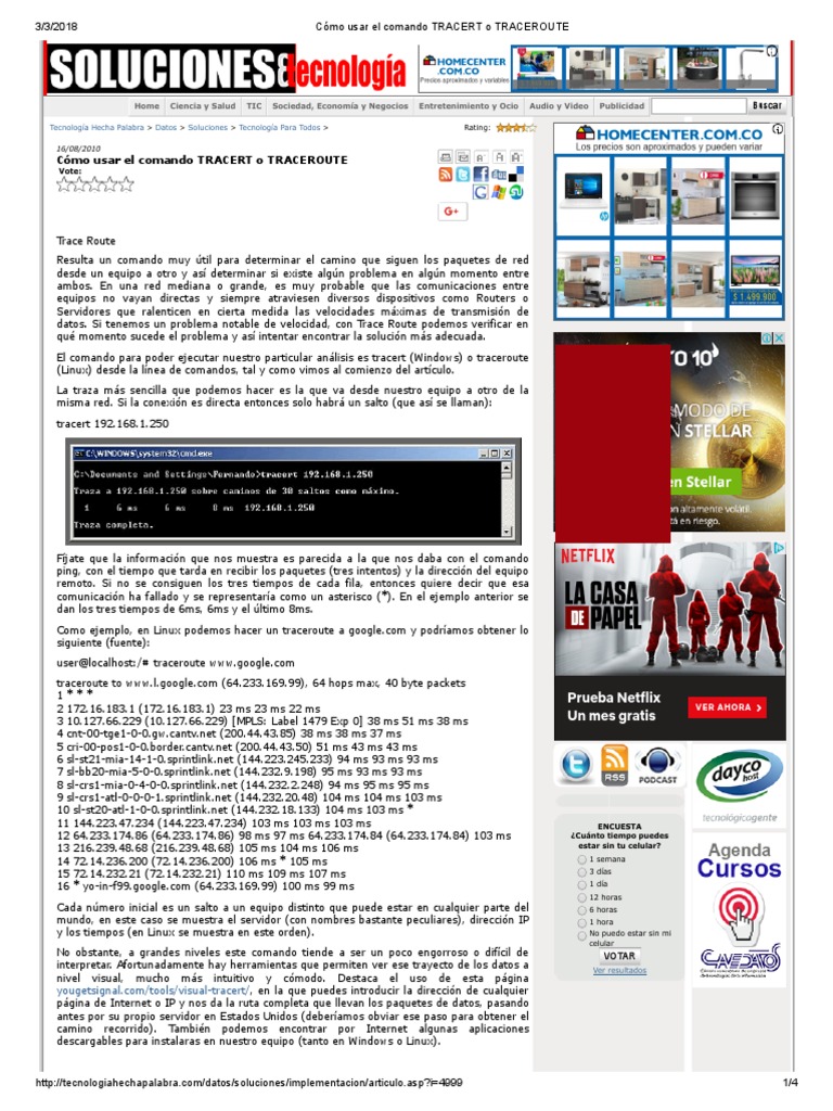 Cómo Usar El Comando Tracert o Traceroute | PDF | Red de computadoras ...