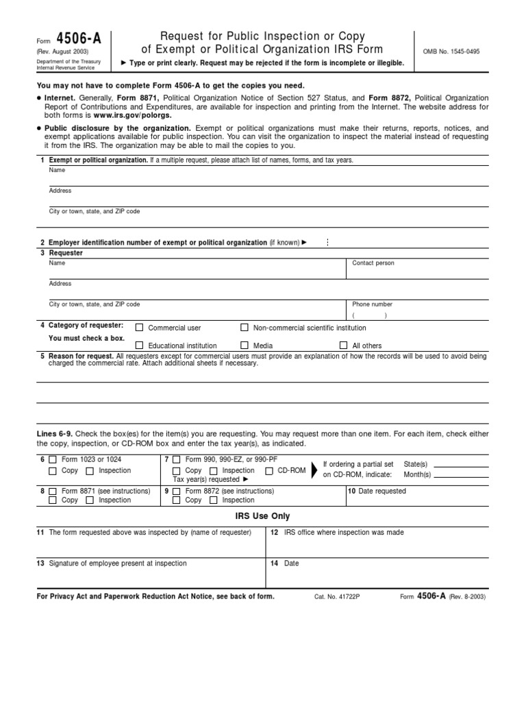 Request For Public Inspection or Copy of Exempt or Political ...