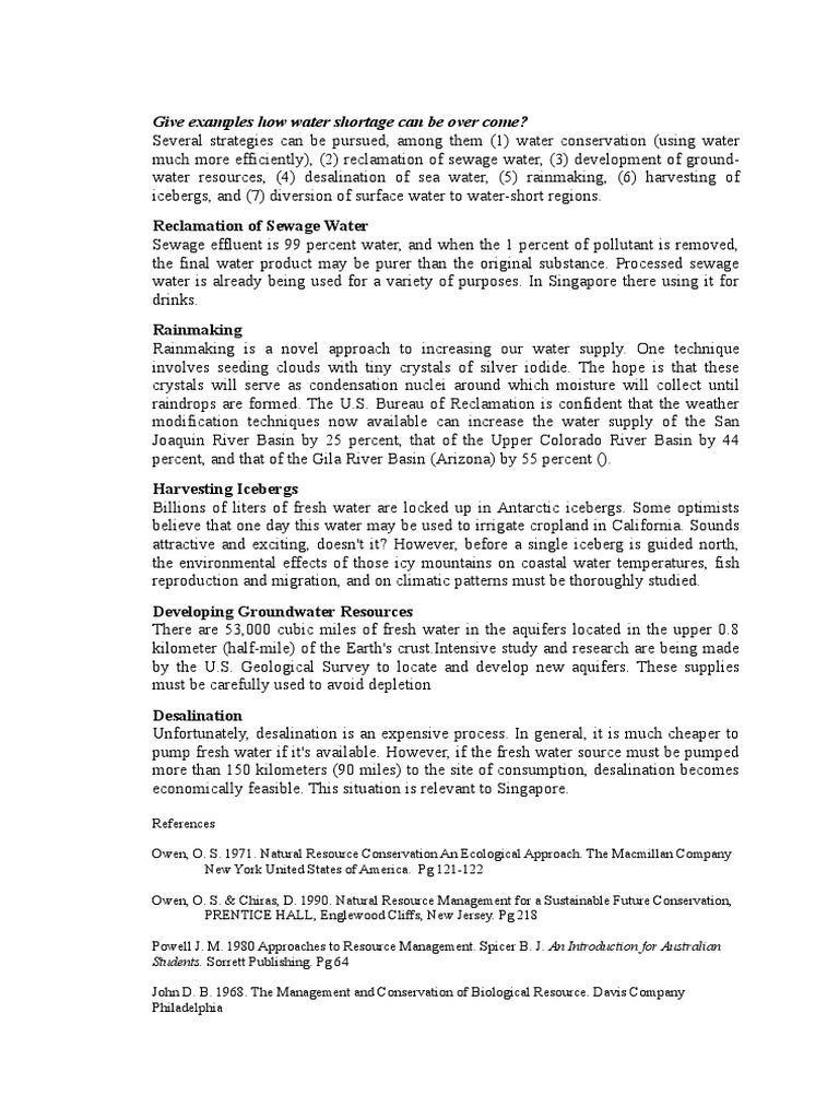 Give Examples How Water Shortage Can Be Over Come | PDF | Resource ...