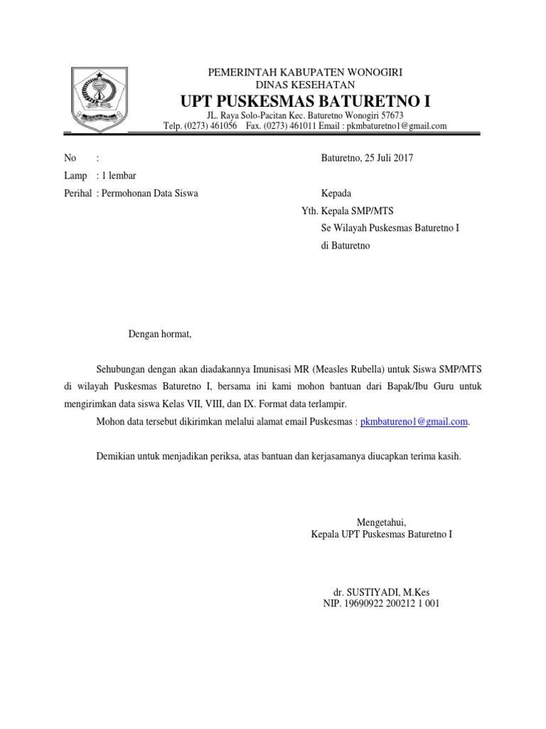 Permohonan Data Siswa untuk Imunisasi | PDF