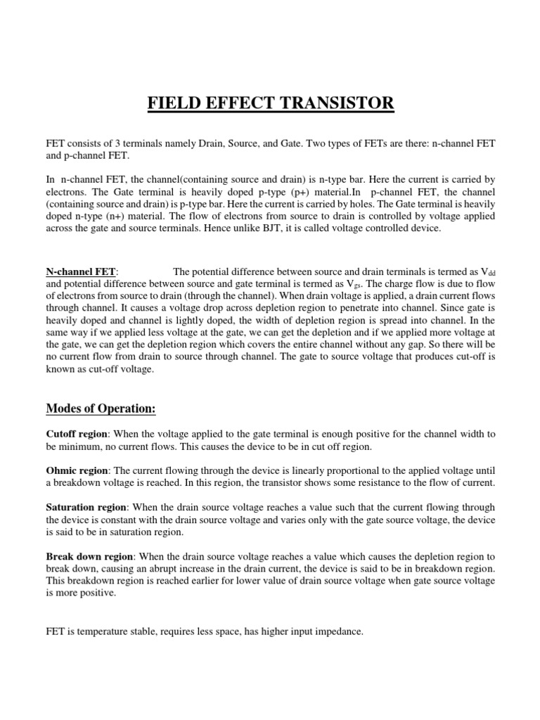 Field Effect Transistor: Modes of Operation | PDF | Field Effect ...