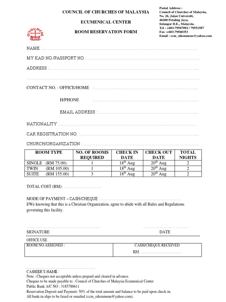 Room Reservation | PDF | Cheque | Payments