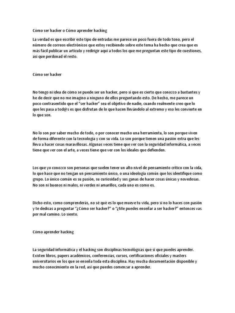 Cómo Ser Hacker o Cómo Aprender Hacking | PDF | Hacker de seguridad ...