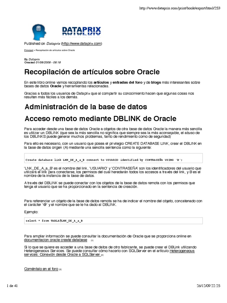 Dataprix-Articulos Sobre Oracle | PDF | Base de datos Oracle | SQL