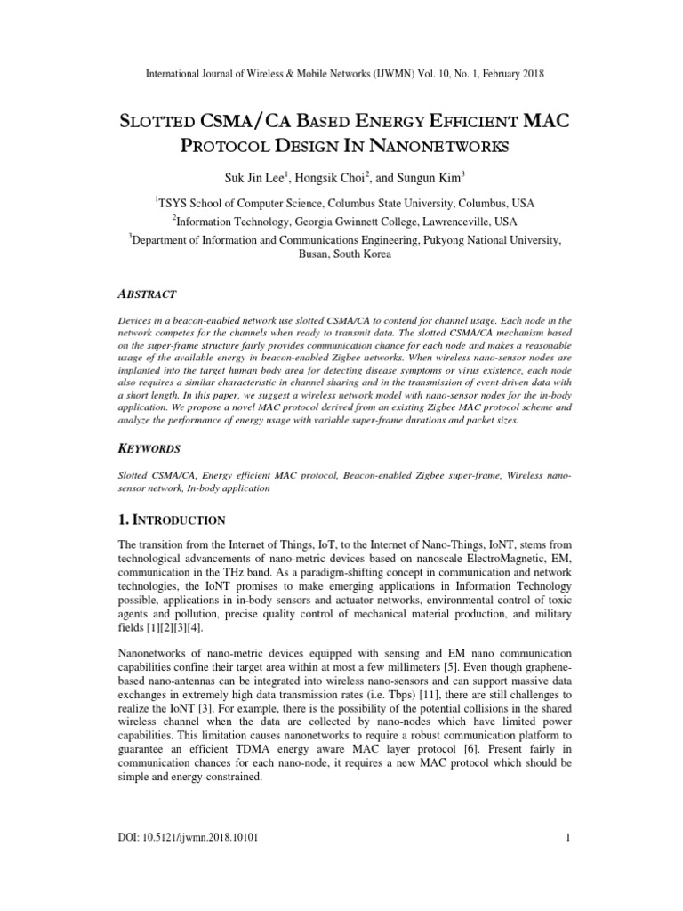 Slotted Csmaca Based Energy Efficient Mac Protocol Design In Nanonetworks Download Free Pdf 
