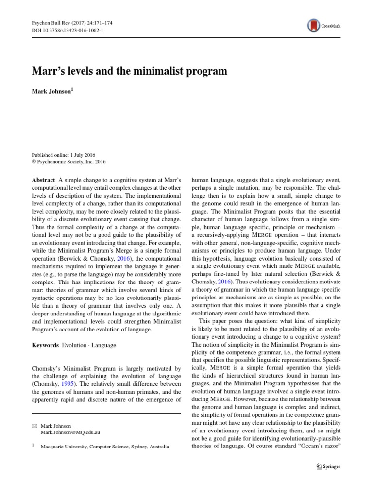 Marr's Levels and The Minimalist Program | PDF | Cognitive Science | Parsing