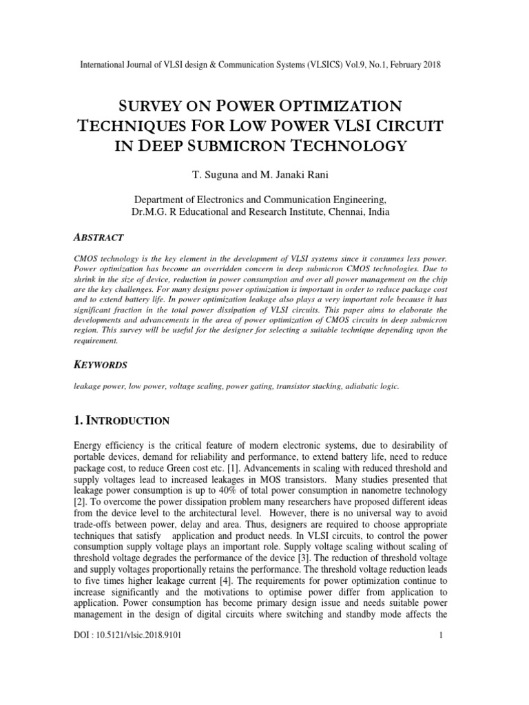 Survey On Power Optimization Techniques For Low Power Vlsi Circuit in ... Survey On Power Optimization Techniques For Low Power Vlsi Circuit in ...