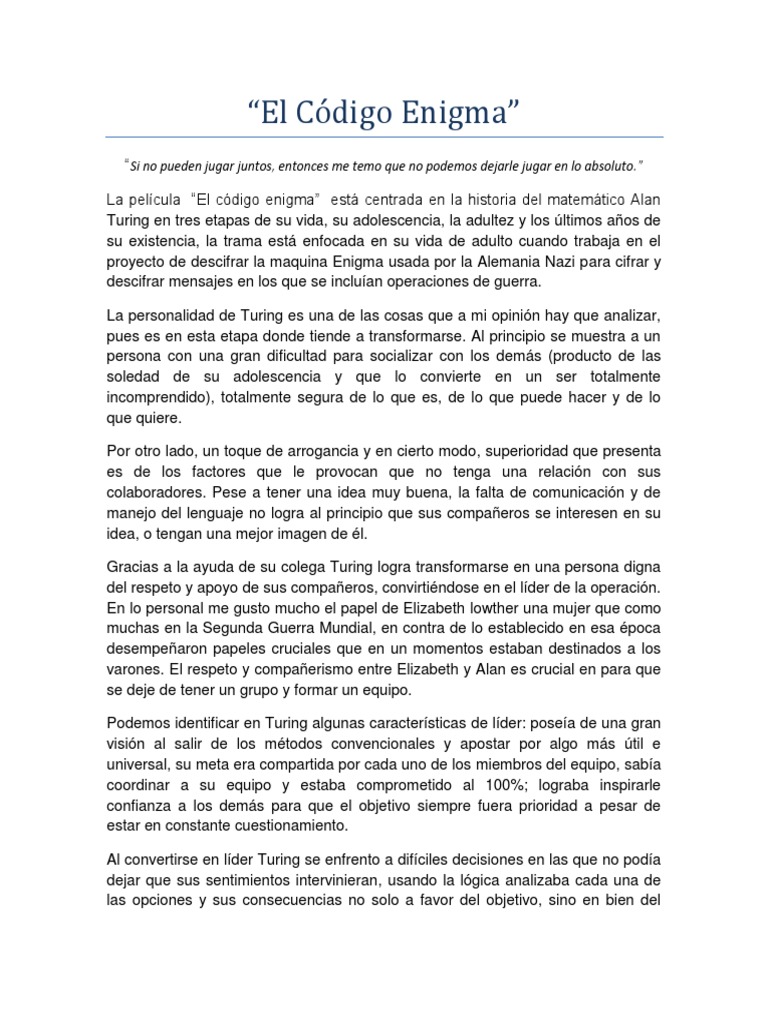 El Código Enigma | PDF | Alan Turing | Toma de decisiones