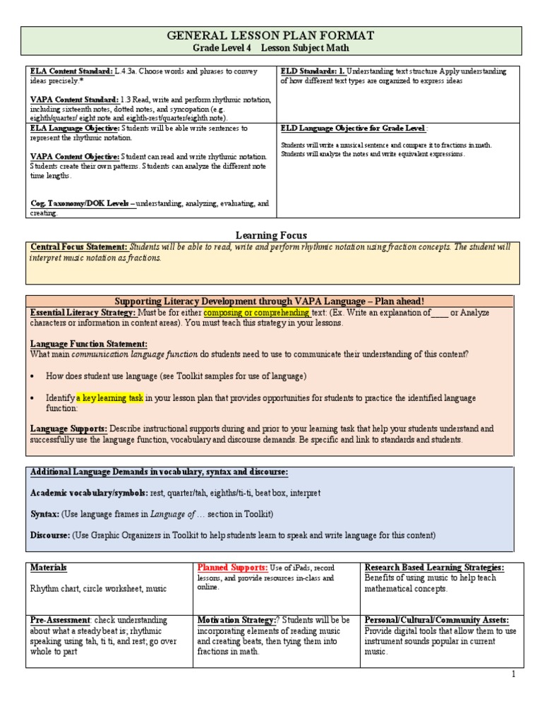 Vapa Lesson Plan | PDF | Rhythm | Lesson Plan