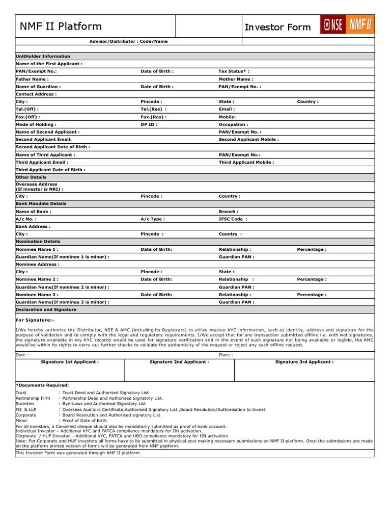 Nse MF IIN-FORM | PDF | Cheque | Authentication