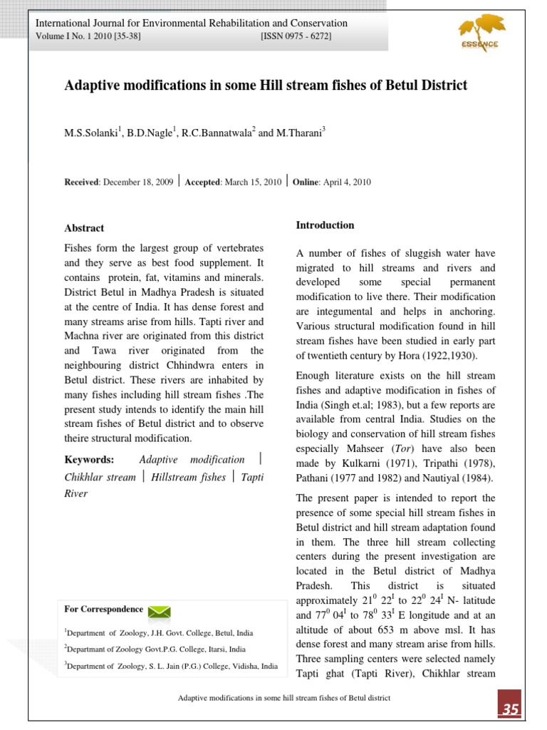 Hill Stream Fish Adaptations in Betul | PDF | Fish | Aquatic Animals