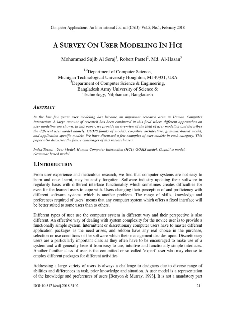 A Survey On User Modeling in Hci | PDF | Human–Computer Interaction ...