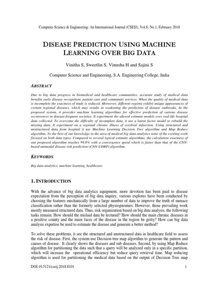 Disease Prediction Using Machine Learning Over Big Data | PDF | Big ...