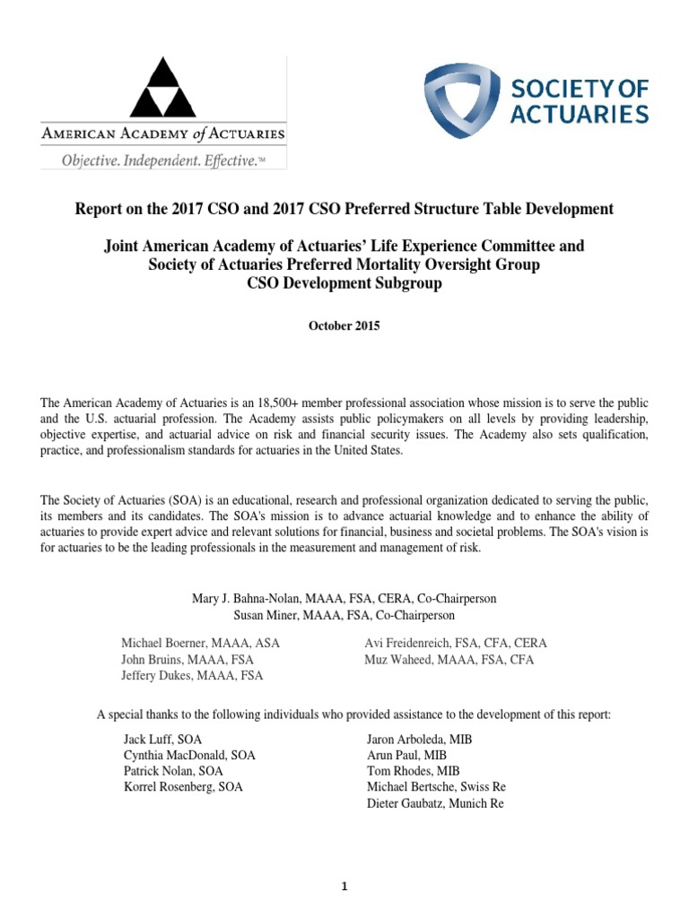 Research 2017 Cso Report | PDF | Life Insurance | Actuary