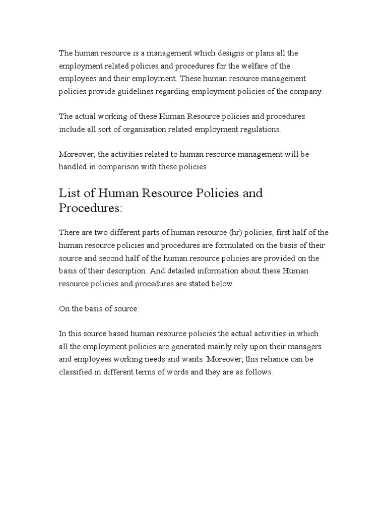 Human Resource Policies Overview | PDF