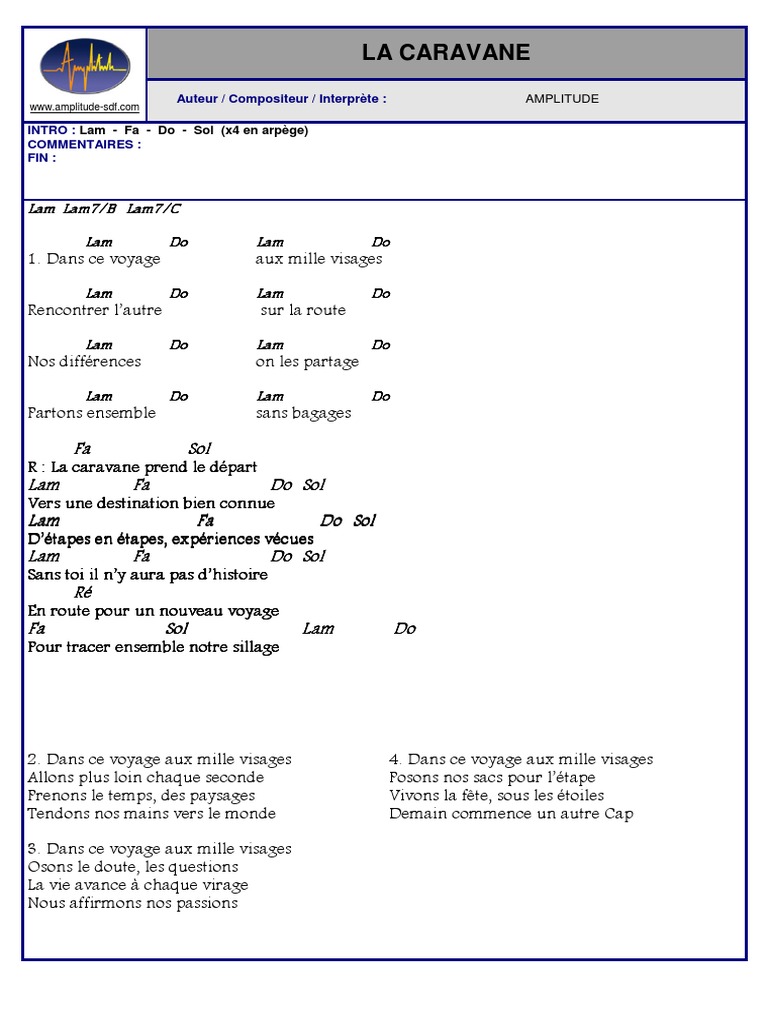 La Caravane Partition Chant | PDF | Études des langues étrangères | Poésie