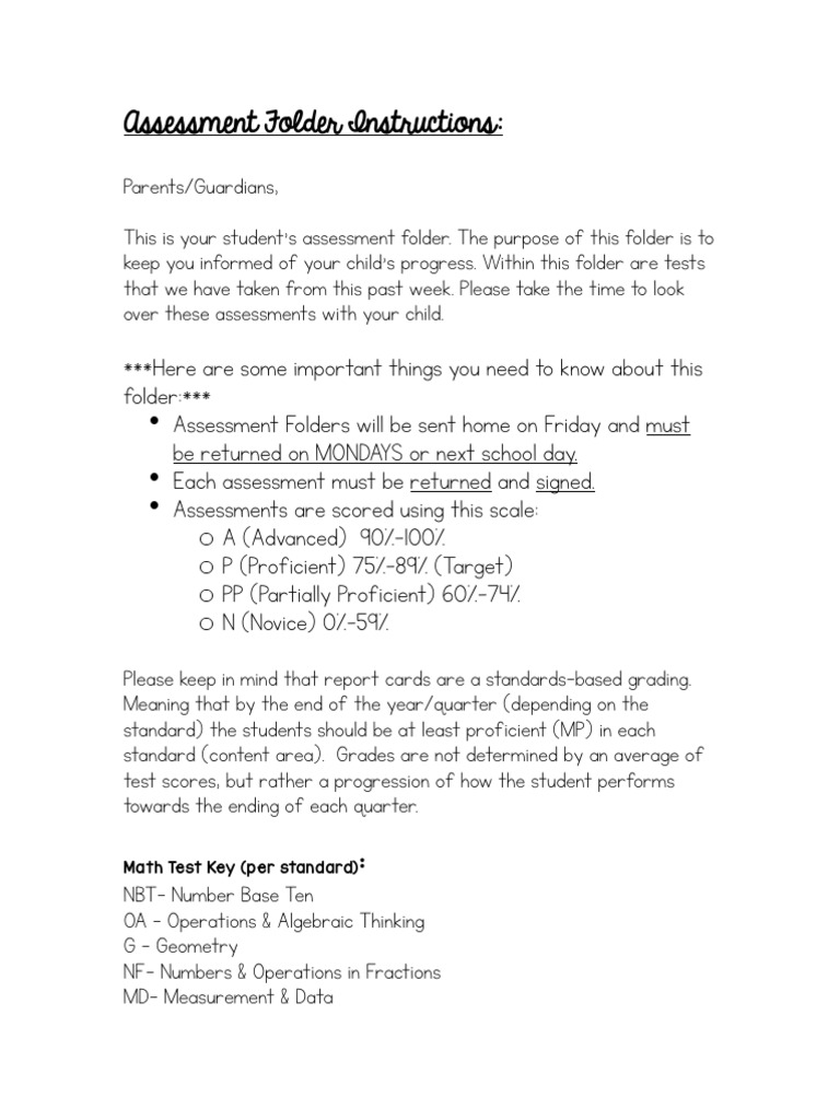 Assessment Folder Instructions | PDF