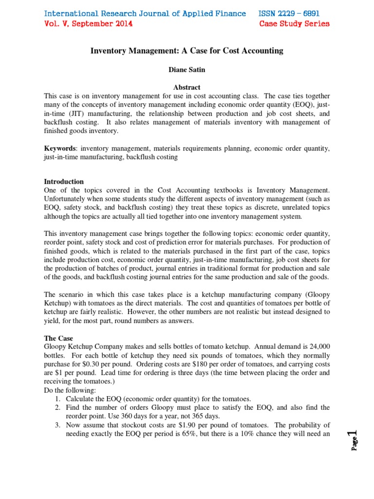 Inventory Management Case Study Analysis | PDF | Cost Accounting ...