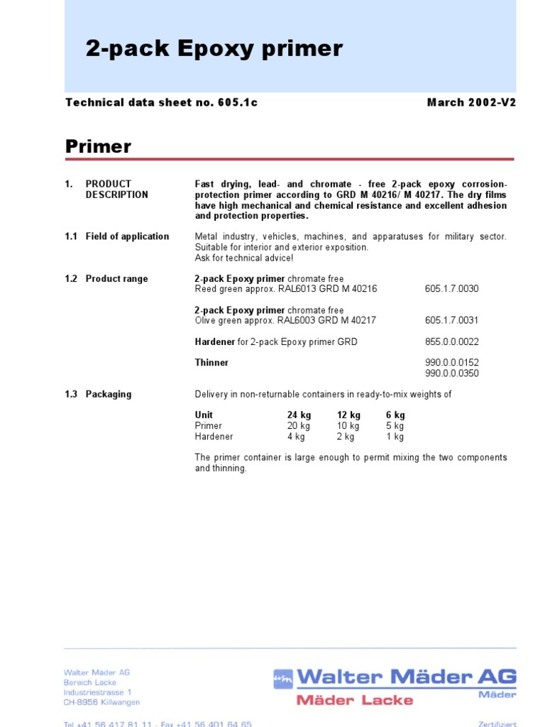 2-Pack Epoxy Primer: Technical Data Sheet for Chromate-Free, Fast ...