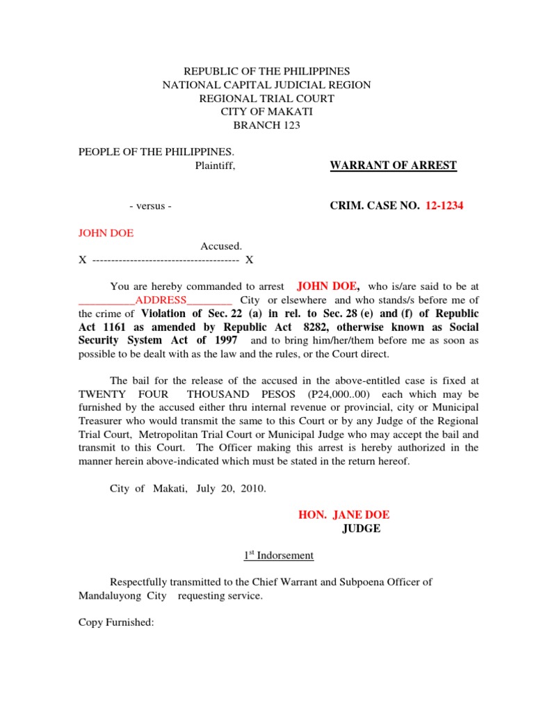 5 Warrant of Arrest | PDF | Bail | Arrest