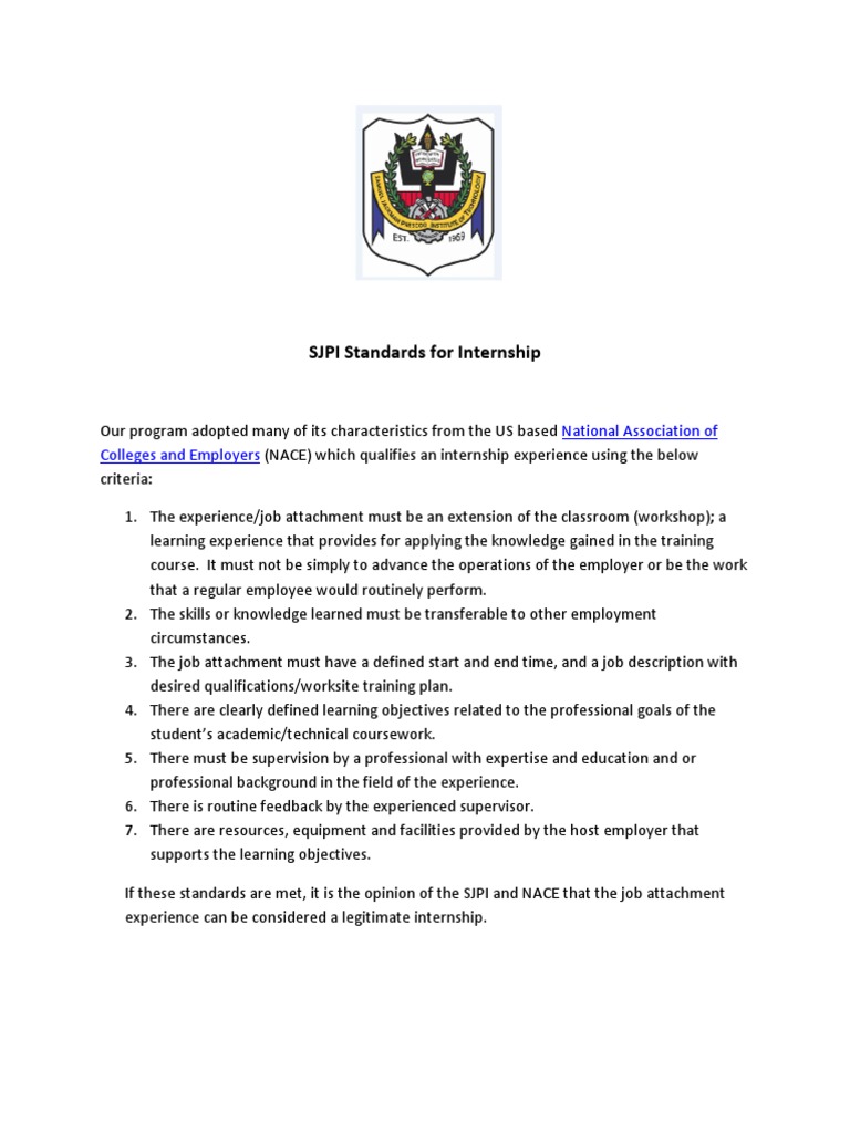 SJPI Internship Standards Overview | PDF | Finance & Money Management