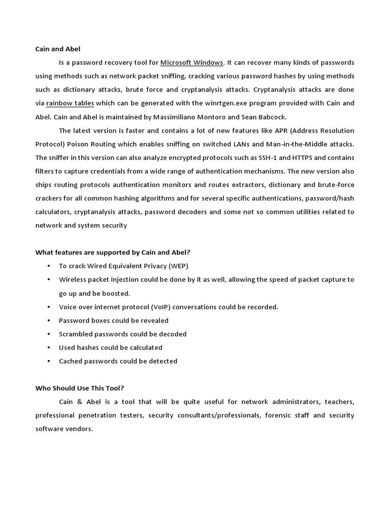 Cain and Abel | Download Free PDF | Password | Digital Technology