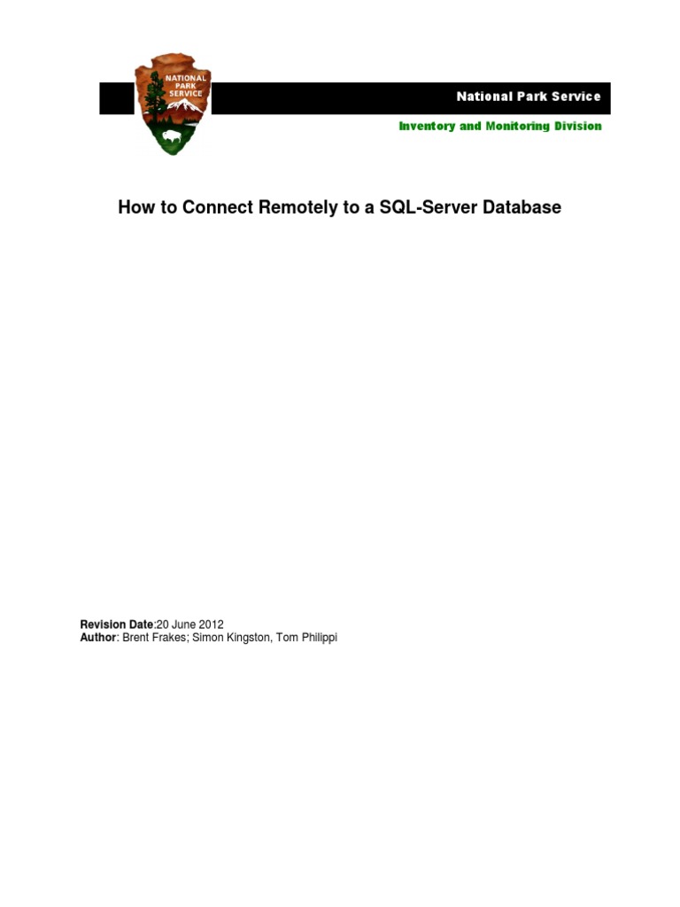 How To Connect Remotely To A SQL-Server Database: National Park Service ...