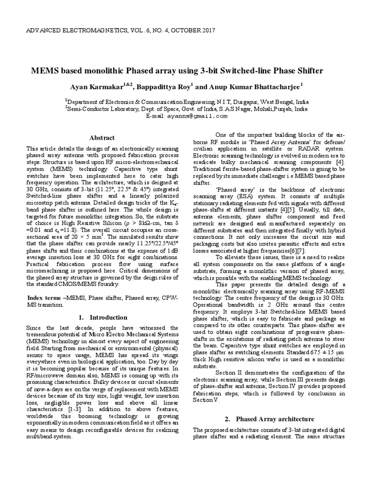 MEMS Based Monolithic Phased Array Using 3-Bit Switched-Line Phase Shifter | PDF ...