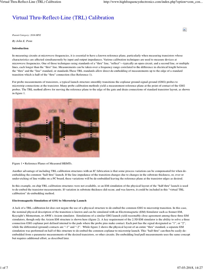 Virtual Thru-Reflect-Line (TRL) Calibration | PDF | Transistor ...