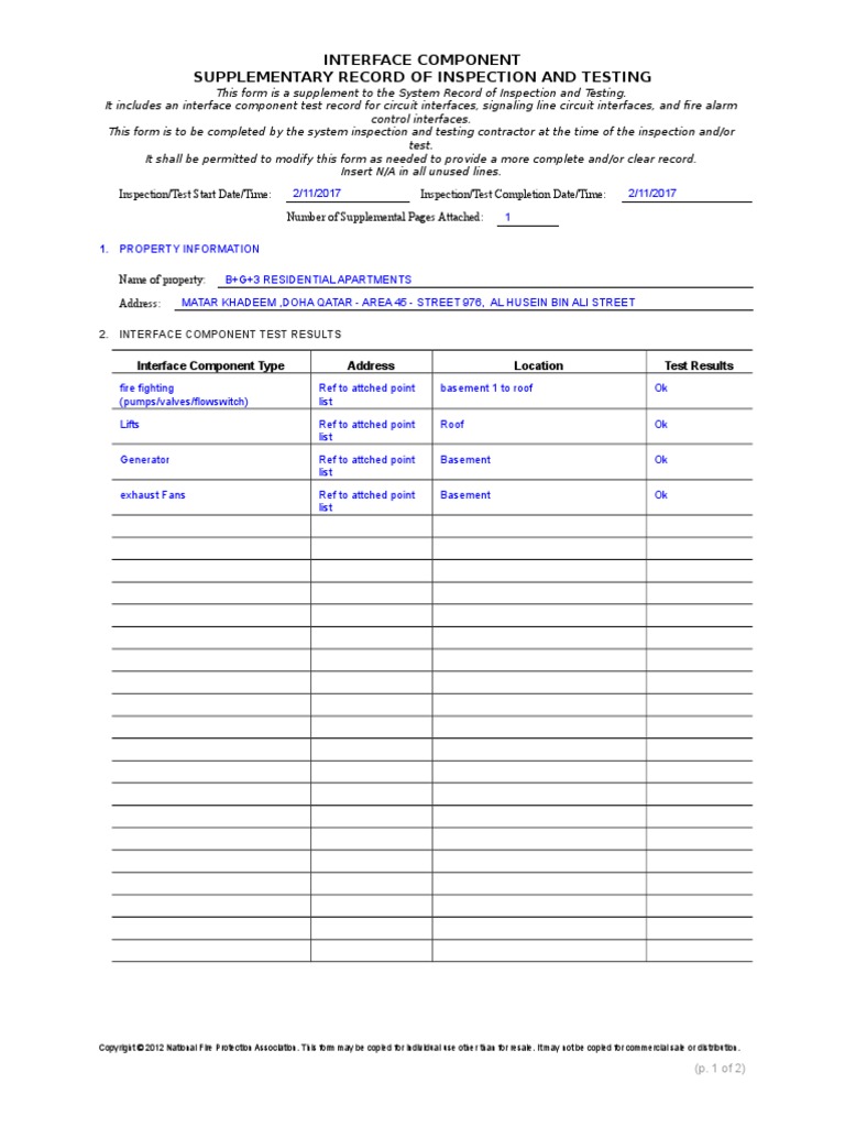 Interface Component Supplementary Record of Inspection and Testing | PDF