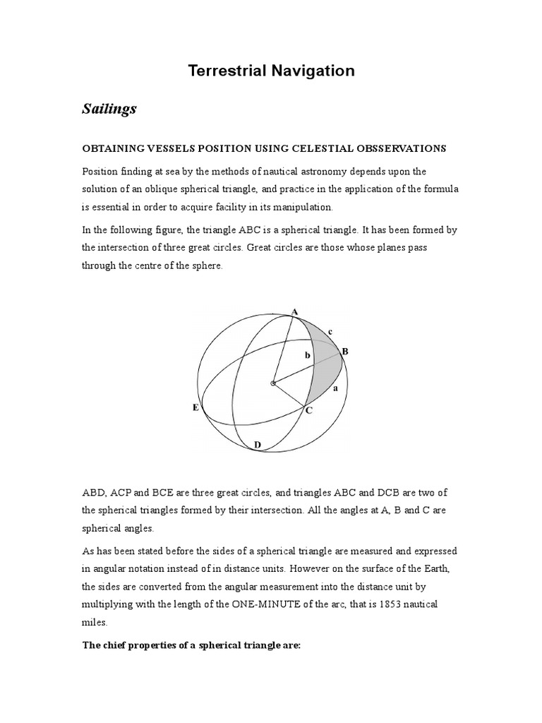 Terrestrial Navigation | PDF | Triangle | Angle