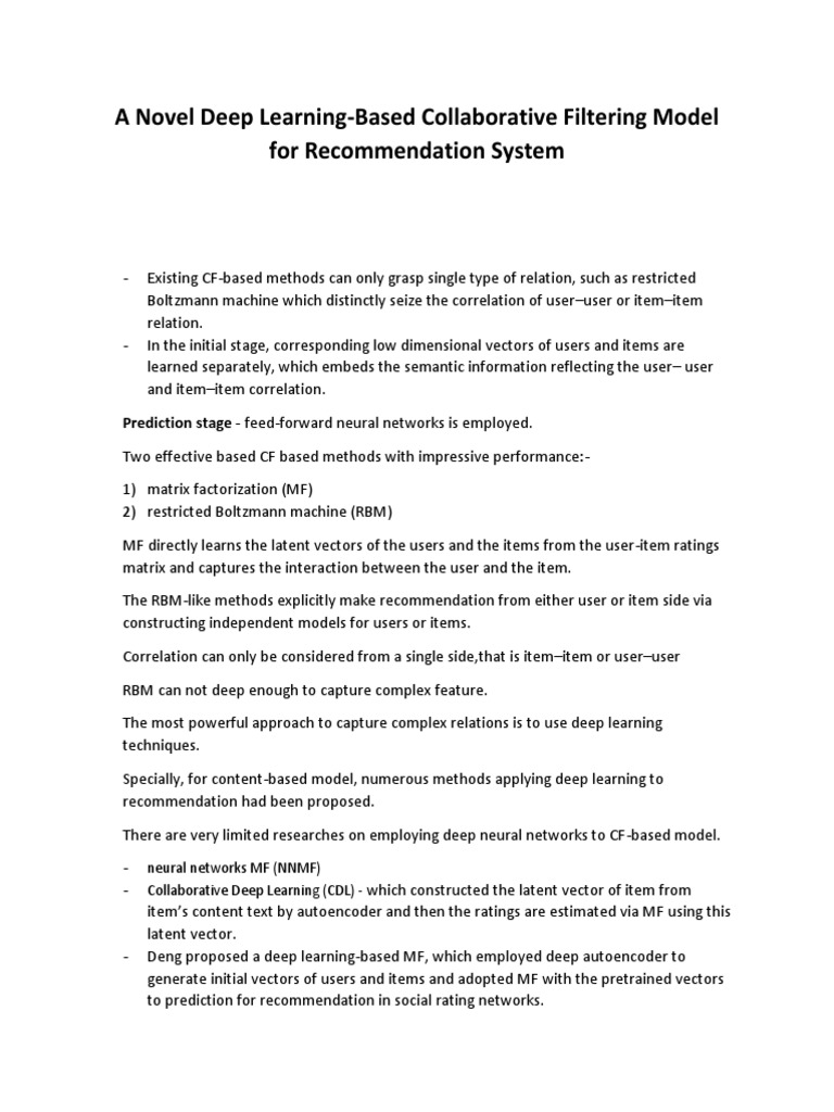 A Novel Deep Learning-Based Collaborative Filtering Model For Recommendation System | PDF | Deep ...