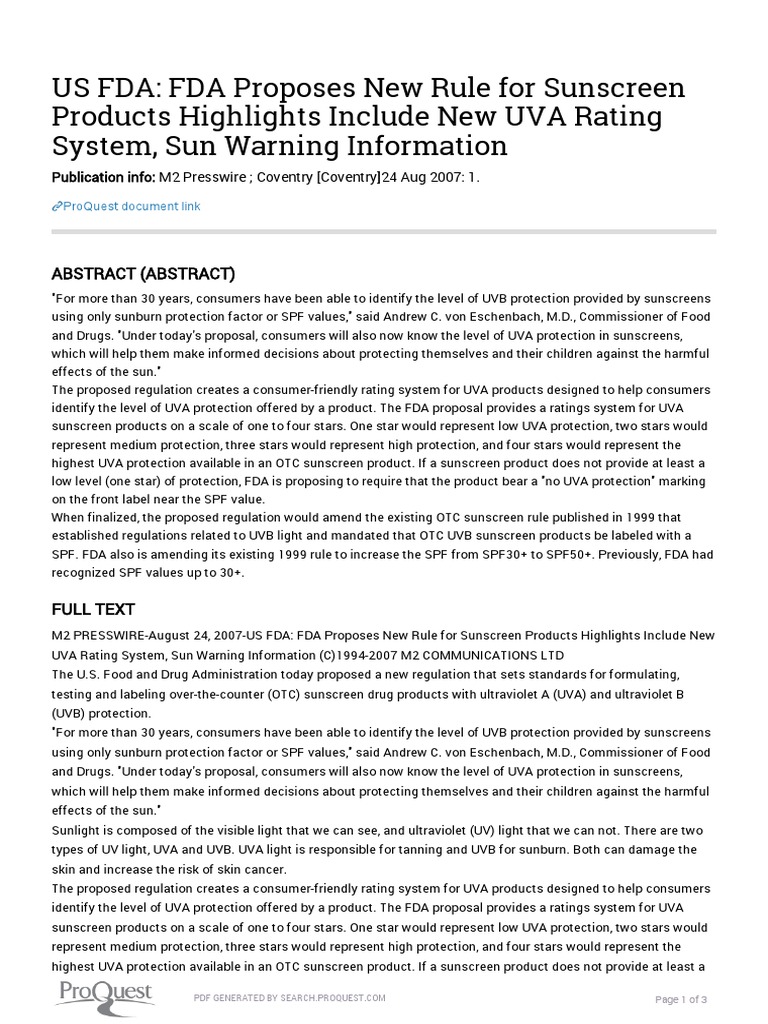 US FDA: FDA Proposes New Rule For Sunscreen Products Highlights Include ...