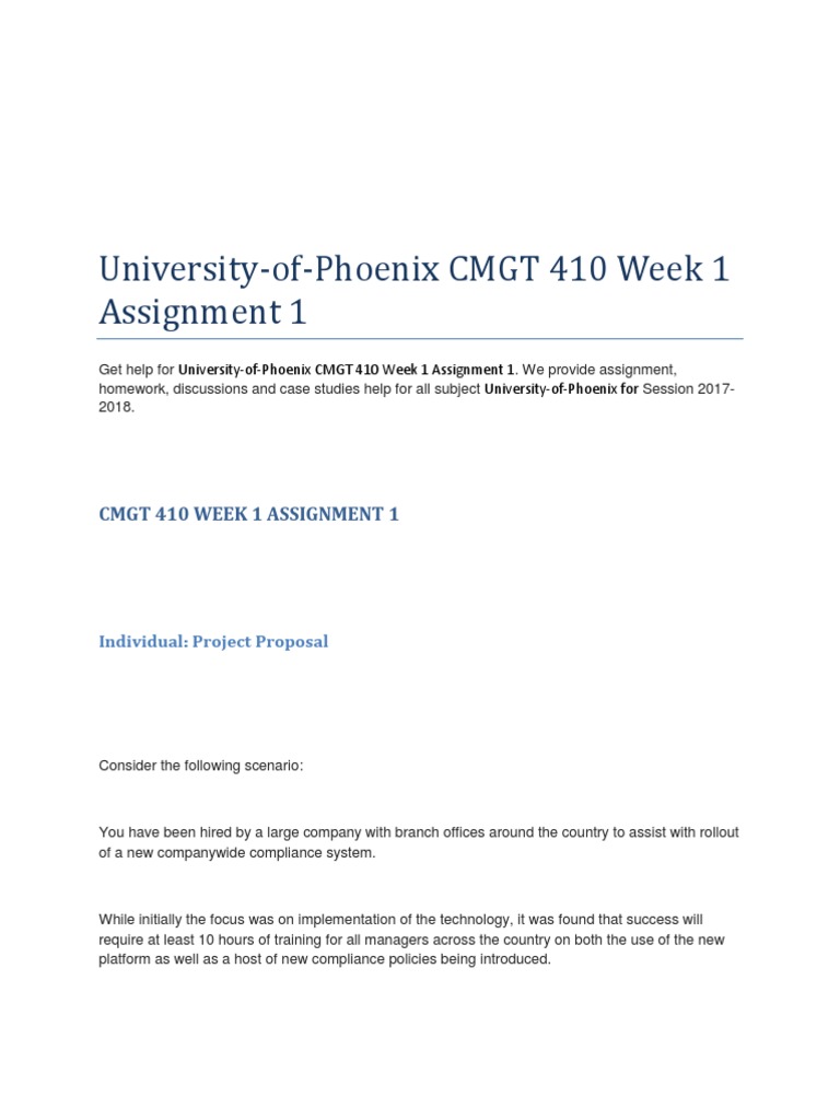 University-Of-Phoenix CMGT 410 Week 1 Assignment 1 | PDF | Homework ...