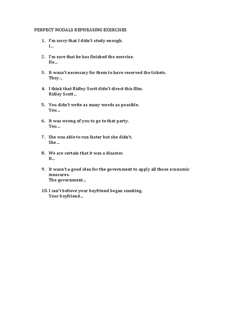 Perfect Modals Rephrasing Exercises | PDF