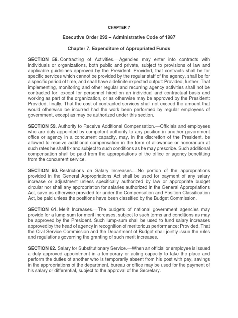 Executive Order 292 - Administrative Code of 1987 Chapter 7 ...