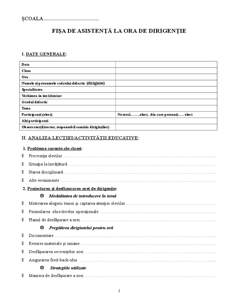 Fisa de Asistenta Ore Dirigentie Bună | PDF