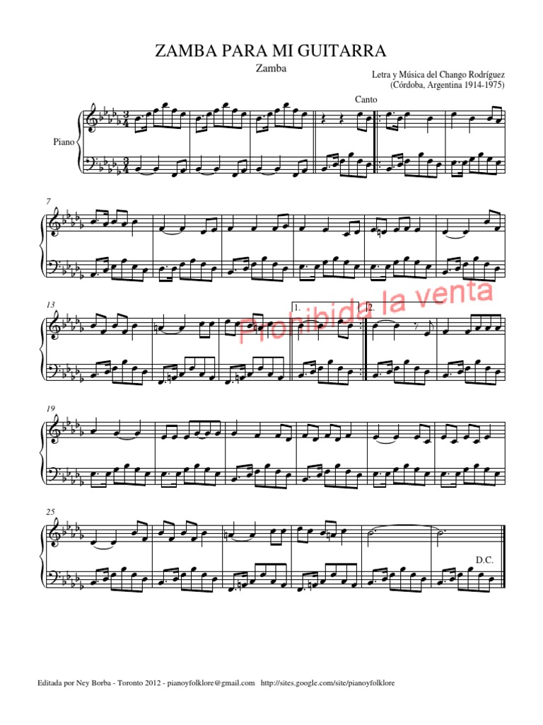 Zamba para Mi Guitarra - Partitura y Letra PDF | PDF | Las artes ...