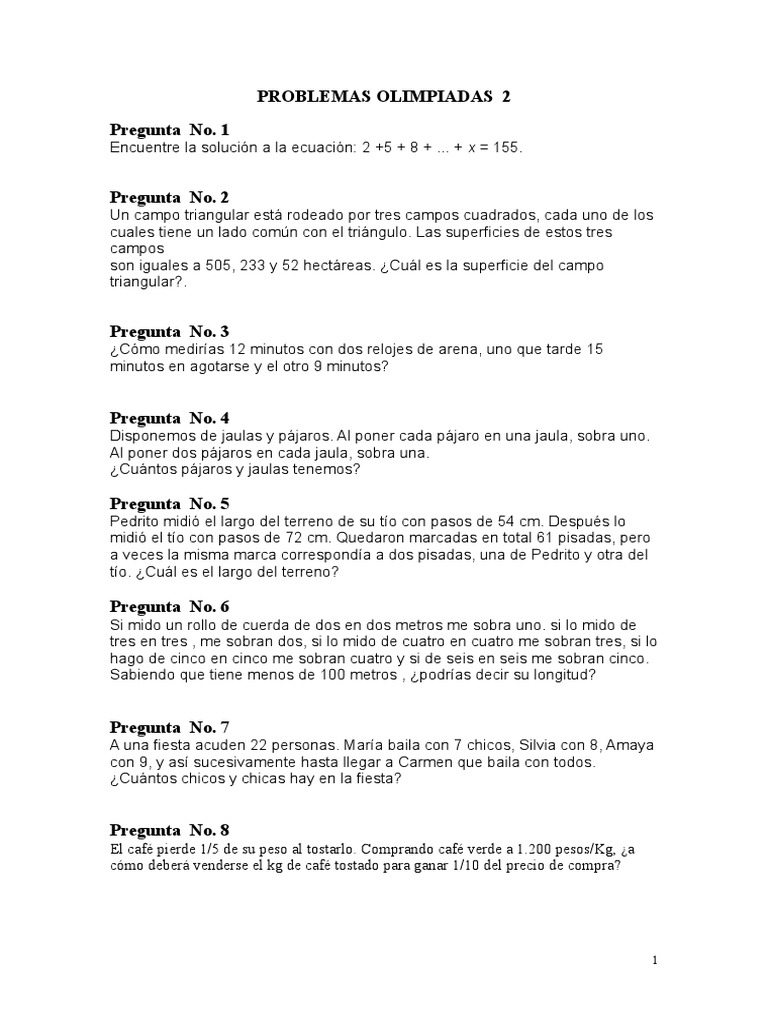 Olimpiadas Matemáticas Ejercicios Seleccionados 2 | Matemáticas