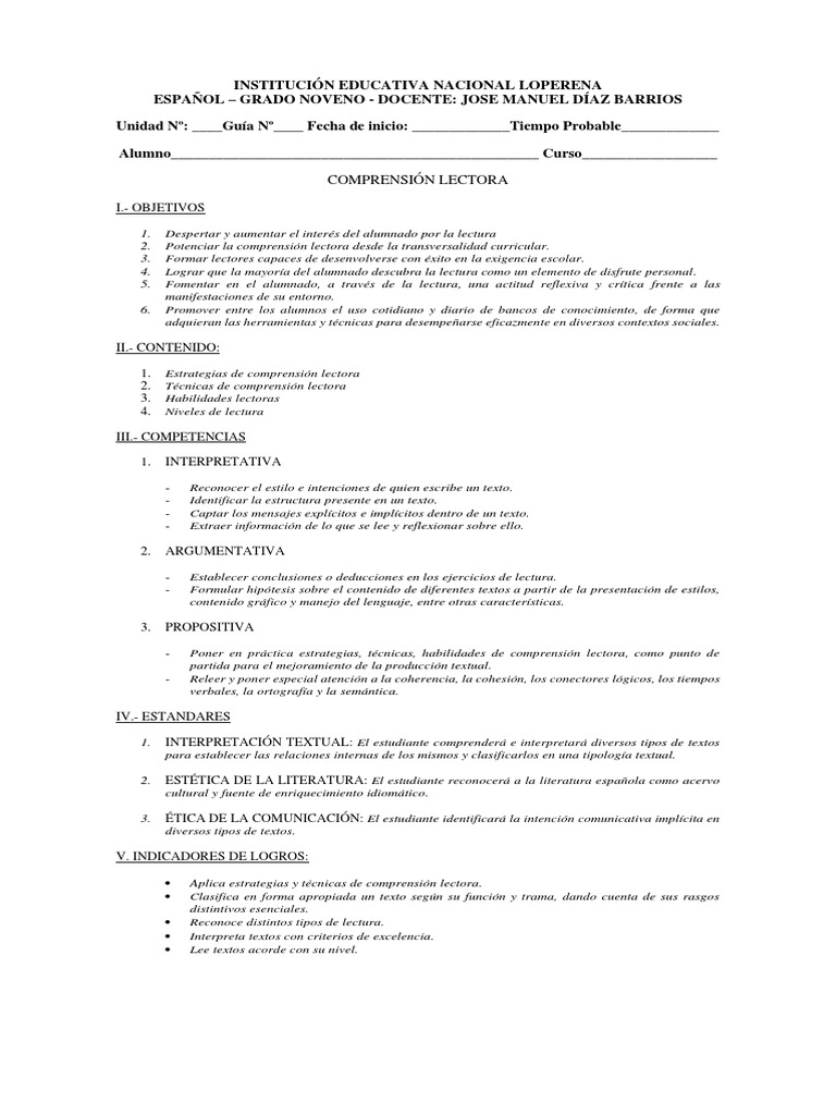 Comprensión Lectora Grado Noveno - Loperena 2018 | PDF | Comprensión ... Comprensión Lectora Grado Noveno - Loperena 2018 | PDF | Comprensión ...