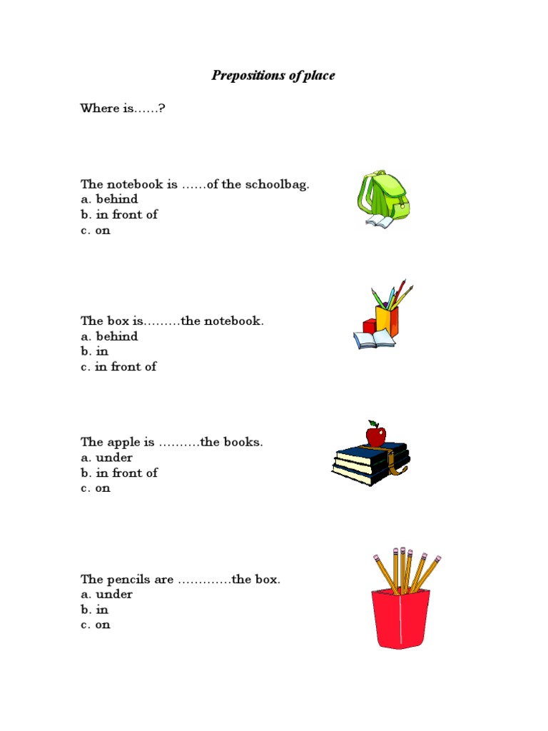 Prepositions of Place Worksheet | PDF